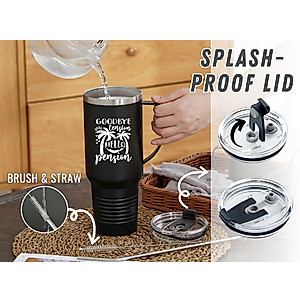 Onebttl Retirement Gifts for Men, Retirement Tumbler for Men 40oz Insulated Travel Cup with Handle, Retired Gifts for Dad, Grandpa, Friends, CoWorker (Black, Goodbye)