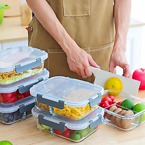 Moretoes Glass Food Storage Containers, 6pcs, 35oz, Glass Bento Box, Glass Meal Prep, Airtight Storage Container, Glasslock Container, Clear Containers