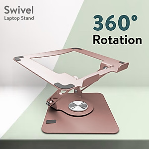 Swivel Laptop Stand for Desk, Adjustable Laptop Stand for Desk w/ 360° Rotation, Raise Tilt Cools Laptop with This Ergonomic Laptop Stand Riser, Collapsible iPad Computer Laptop Stand (Rose Gold)