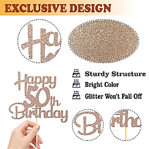 Sotpot Happy 50th Birthday Cake Topper Rose Gold Glitter 50th Cake Toppers 50 Birthday Cake Decorations Cheers to 50 Fabulous Party Cake Picks - 1 Pack