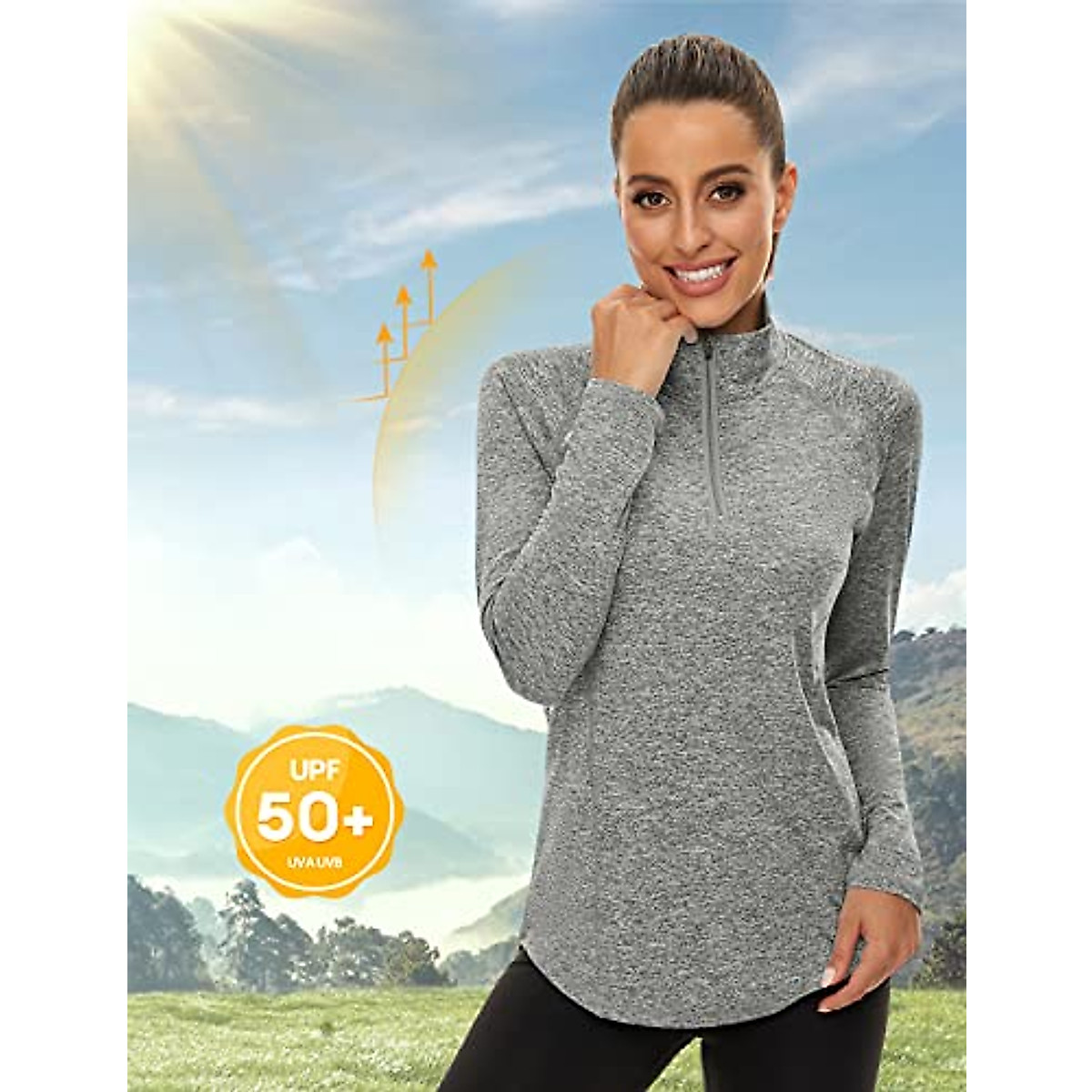 LURANEE Long Sleeve T Shirts for Women, Fall Loose Fit Outdoor Tunic Tops Quick Dry Fit Running Hiking Sports Jackets Lightweight Quarter Zip Pullover Cooling Yoga Workout Clothes Grey M
