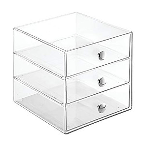 iDesign BPA-Free Plastic 3-Drawer Vanity Organizer - 6.5" x 6.5" x 6.5", Clear