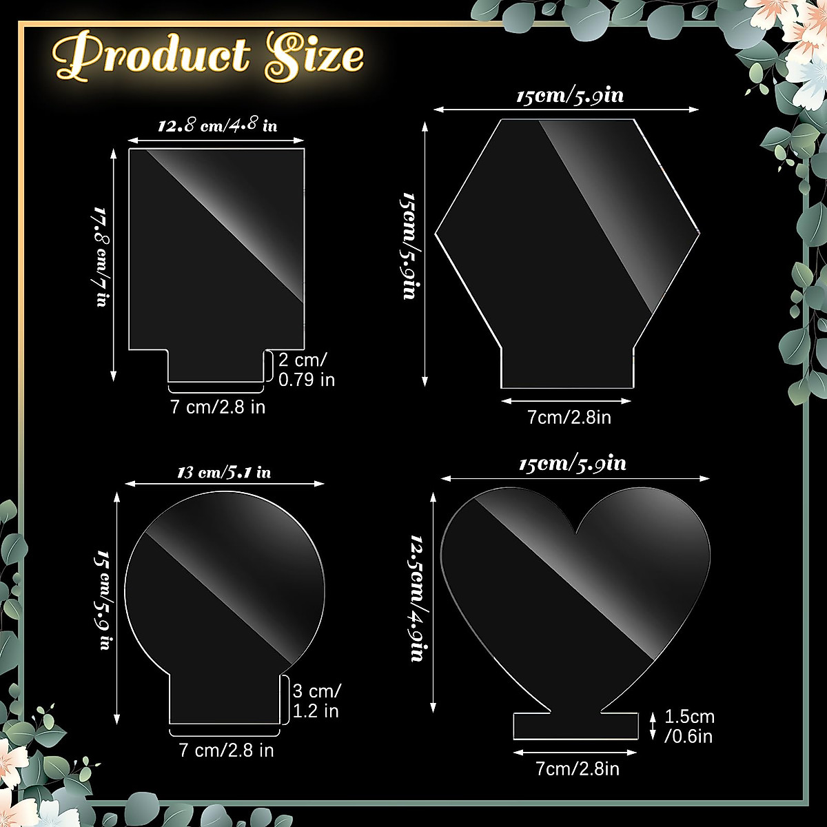 20 Pcs 2 mm Acrylic Blanks for Light Base Plastic Cast Clear Acrylic Sheet Square and Round Plastic Panel Sign Blank with Double Sided Protective for LED DIY Craft(Square, Round, Heart, Hexagon)