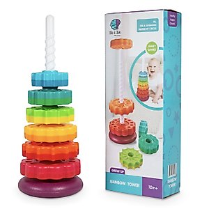 Ollie & Olive learn & play Spinning Toy Rainbow Spinning Stacking Tower - Stacking Toy for Toddlers and Babies 12 Months+ - Fun Educational - Hand Eye Coordination - Learning Toy for Boys and Girls