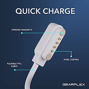 GEARPLEX Magnetic Smart Watch Charging Cable Compatible with Apple, Samsung, and Fitness Watches, Quick Charge USB Type-A, 7.62mm with 4-Pin Connections