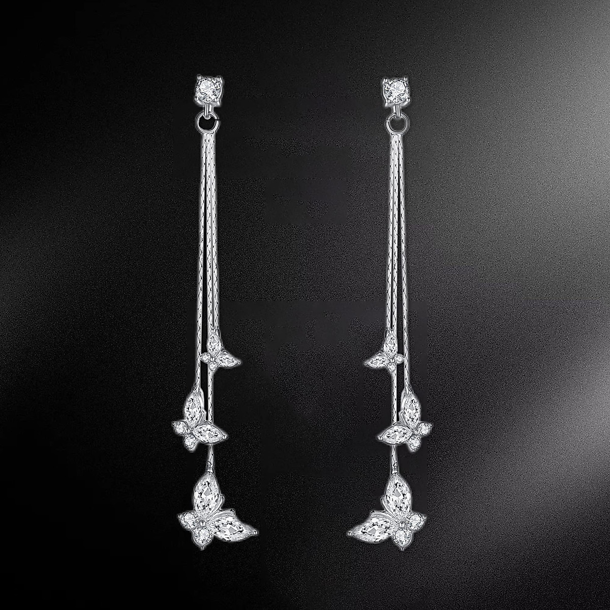 Kruckel Butterfly Long Drop Dangling Earrings |Sparkling Clear Austrian Crystals, Silver Studs, Jewelry for Women,Easy - Wear Fashion Design Accesory Packed with Durable Jewelry Box