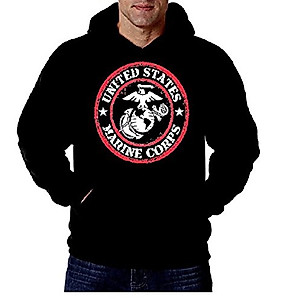 United States Marine Corps STAMP Hoodie, USMC MARINES MENS HOODIE PULLOVER (LArge) Black