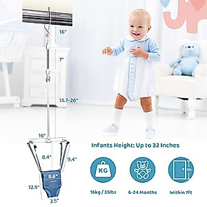 Cowiewie 2 in 1 Baby Door Jumper w/Baby Walking Harness Function, Baby Jumper with Door Clamp Adjustable Strap and Seat, Blue
