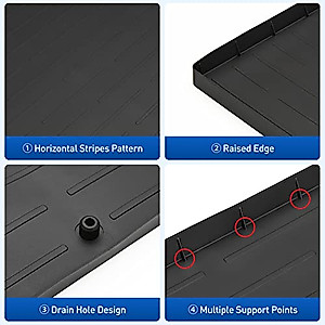 WOJIUBUXIN Under Sink Mat for Kitchen Waterproof 34" x 22" Flexible Silicone Sink Protector Mat for 36" Cabinet Black Kitchen Under Sink Drip Tray with Unique Drain Hole,Hold up to 3.3 Gallons Liquid