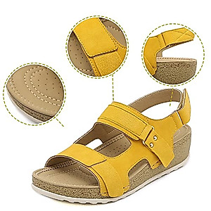 Fashion Wedges Shoes Sandals Women's Sandals Buckle Shoes for Women Summer Strap Women's Slides Sandals for Women (Yellow, 9)