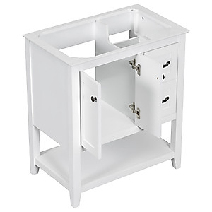 30" Bathroom Vanity Without Sink Top, Solid Wood Bathroom Storage Cabinet Bath Vanity with Two Tiers Drawer and Soft Closing Doors White Without Sink