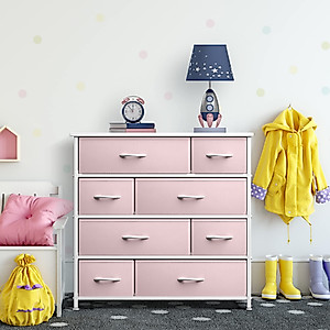 Sorbus Dresser with 8 Drawers - Furniture Storage Chest for Kid’s, Teens, Bedroom, Nursery, Playroom, Clothes, Toys - Steel Frame, Wood Top, Fabric Bins (Pink)