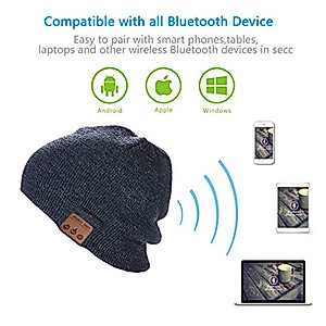 Happy-top Beanie Wireless Music Headphones Hat Compatible for iPhone Samsung Android (Dark Grey)