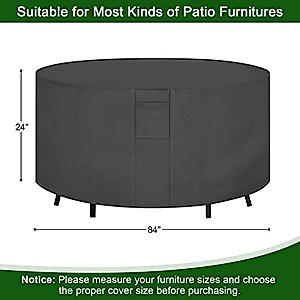 Patio Furniture Covers, Round Patio Table Cover, Outdoor Patio Covers for Furniture, Heavy Duty Table Cover with Fix Straps UV-Resistant, Snowproof Waterproof Patio Furniture for Winter, 84"DIA x 28"H