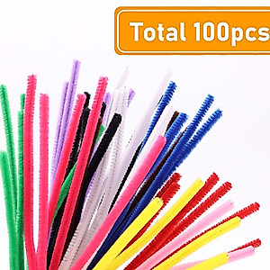 Caydo 100PCS Pipe Cleaners in 10 Colors, Multi-Color Chenille Stems Craft Supplies for Creative DIY Art and Crafts Decorations (6 mm x 12 Inch)