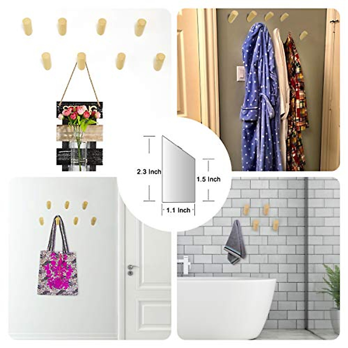 ForTomorrow WaaWee 8 Pack Wood Wall Hooks, Natural Wooden Coat Hooks with Pegs for Hanging Coats,Towels, Hats, Plants(2.32 Inch)