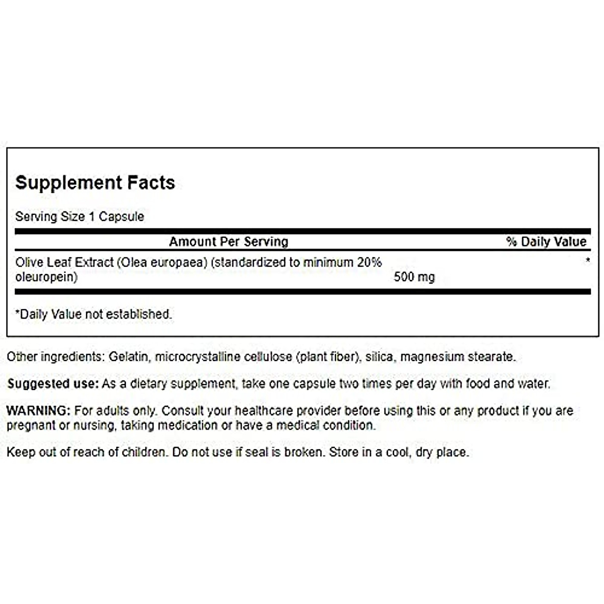 Swanson Olive Leaf Extract Immune Health Cardiovascular Health Antioxidant Support Supplement 500 mg 60 Capsules (standardized to 20% oleuropein) (4 Pack)