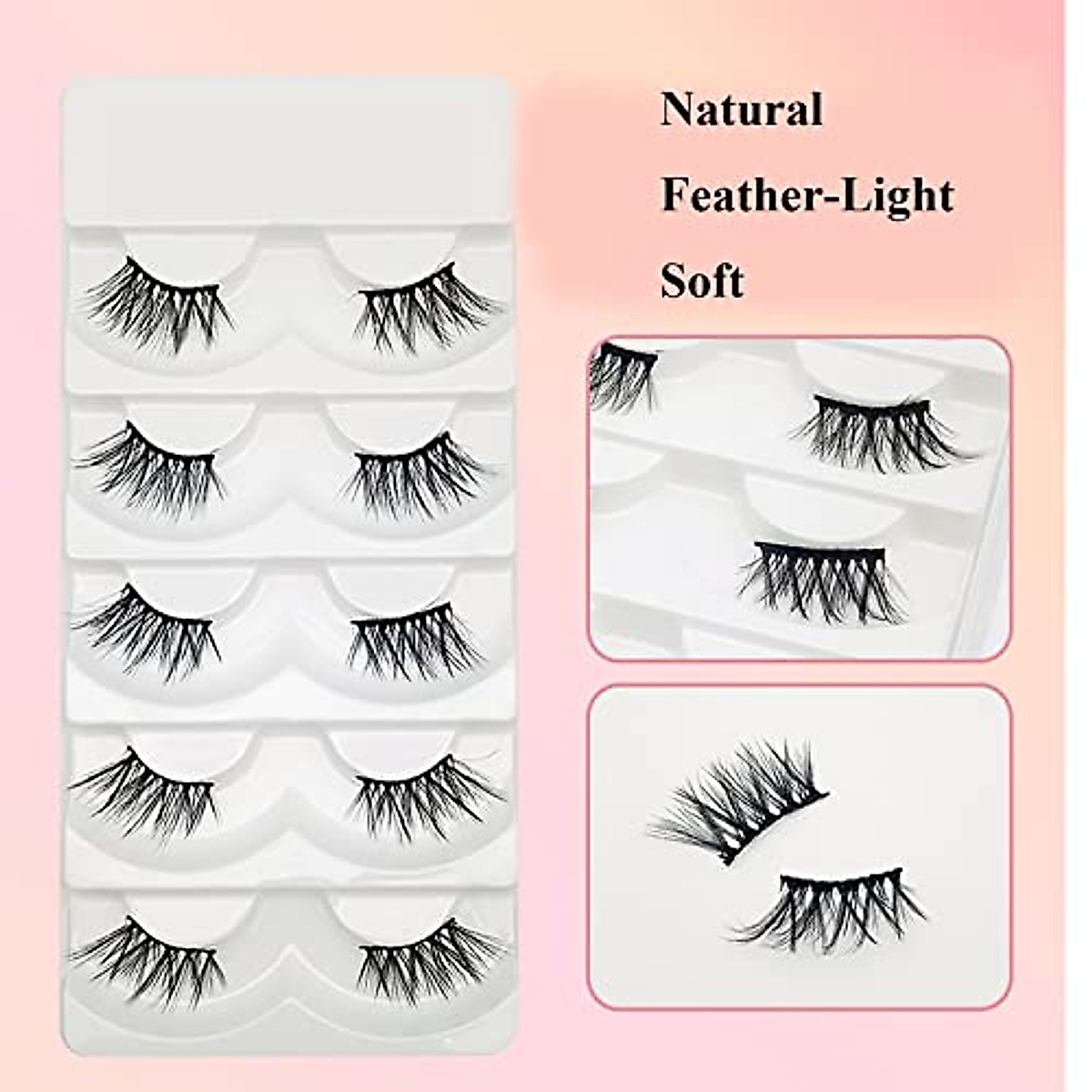 DAODER False Eyelashes Half Lashes Wispy Cat Eye Faux 3D Mink Lashes Natural Look Soft Handmade Wispies 7-15mm Eye Lashes For Eye Makeup 5 Pairs (Half Lashes 04)