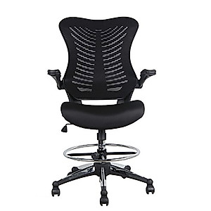 OFFICE FACTOR Stool Clerk Teller Drafting Chair Reception Black Mesh Flip up Armrest Molded Seat with a Single Handle Mechanism (Stool Black MESH Fabric)