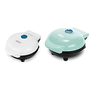 DASH DMS001WH Mini Maker Electric Round Griddle, White & Mini Maker Portable Grill Machine + Panini Press with Recipe Guide - Aqua