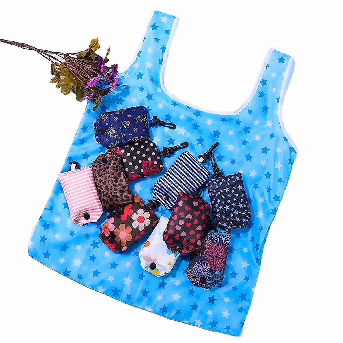 Kaxich Foldable Reusable Grocery Shopping Tote Bags, 6 Pack Eco-friendly Travel Recycle Shopping Bags Folding to fits in Pocket, Waterproof and Machine Washable