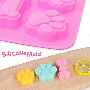 2 Pcs Silicone Puppy treat molds, Dog Paw and Bone Mold Ice Cube Mold, Jelly, Biscuits, Chocolate, Candy Baking Mold, Oven Microwave Freezer Dishwasher Safe-Pink & Blue (2)