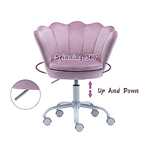 chairus Cute Kids Desk Chair Velvet Living Room Accent Armchair Upholstered Teens Vanity Chair with Seashell Back, Adjustable Swivel Children Study Chair for Computer Homework, Purple