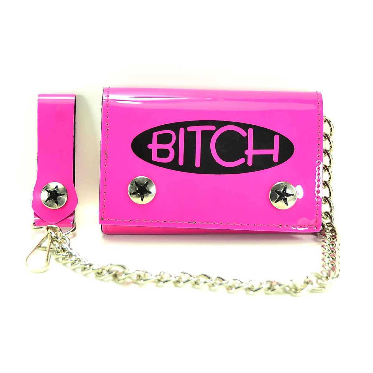 Bitch Print Punk Fetish Tri-fold Bikers Wallet with 16" Chain (Pink)