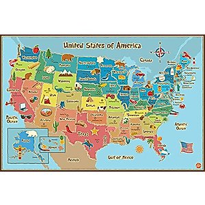Wall Pops WPE0623 Kids USA Dry Erase Map Decal, Multicolor