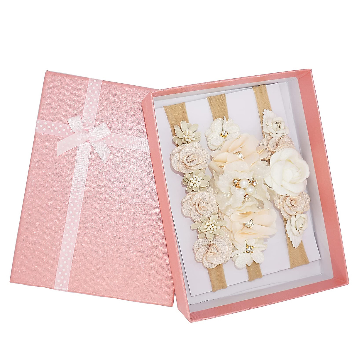 WNYUJOY Baby Girl Flower Headbands Set, 3pcs Elastic Nylon Floral Hair Band, Bows Wrap for Infant Newborn Toddler