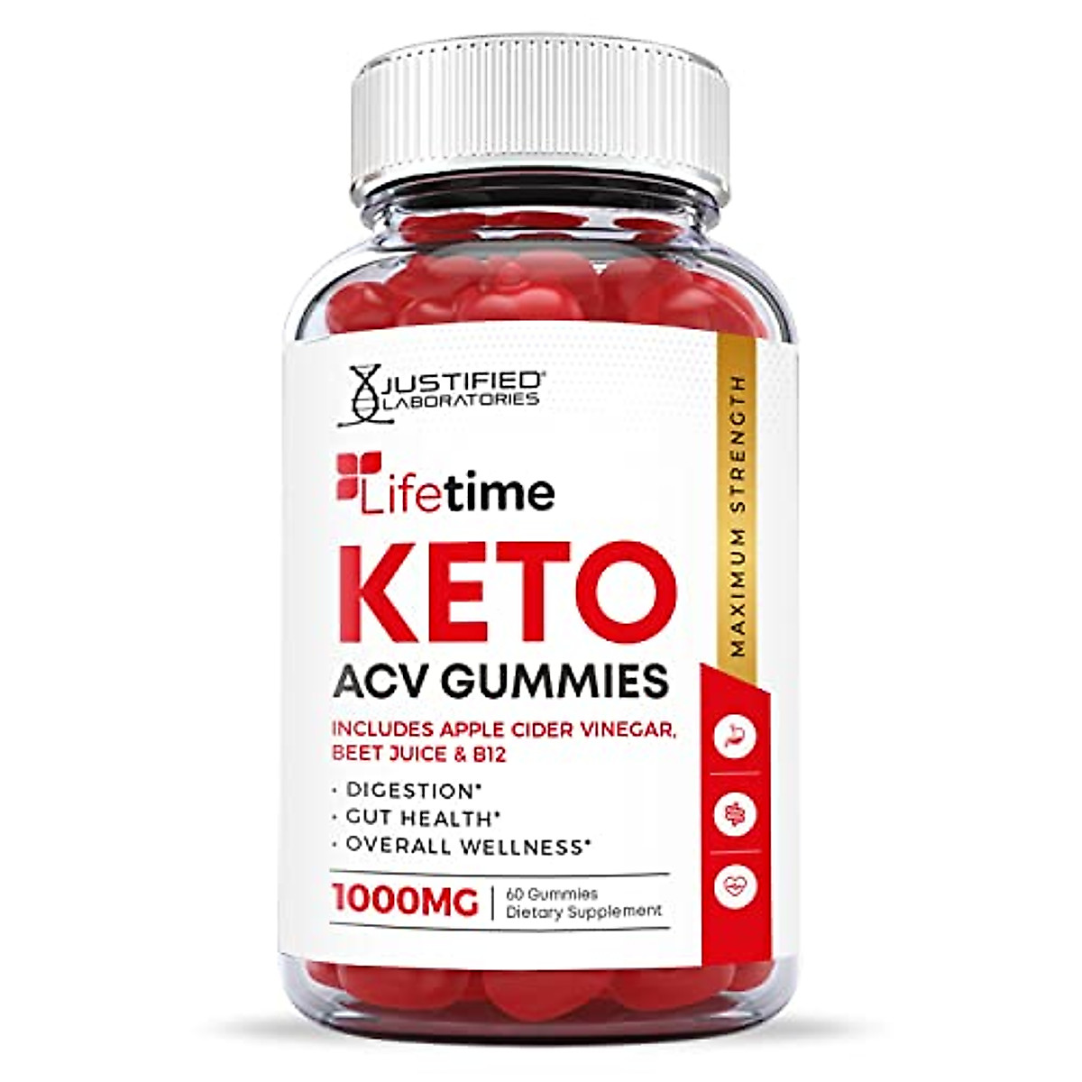 Justified Laboratories (3 Pack) Lifetime Keto ACV Boost Gummies 1000MG with Pomegranate Juice Beet Root B12 180 Gummys