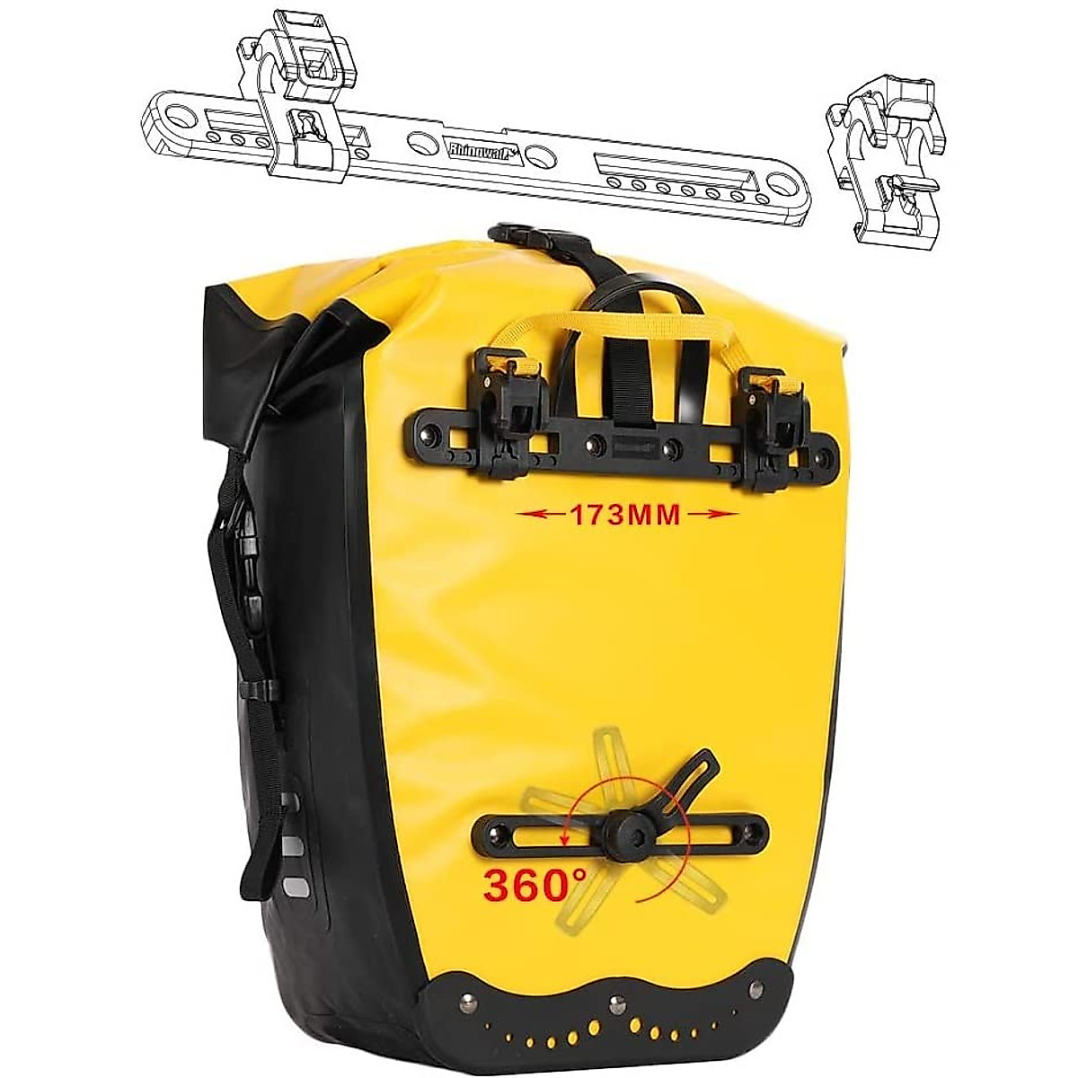 Rhinowalk Bike Pannier Bag Waterproof Rack Bicycle Bag 27L, Bike Bag Rack Saddle Bag Shoulder Bag Laptop Pannier Bike Accessories-Yellow