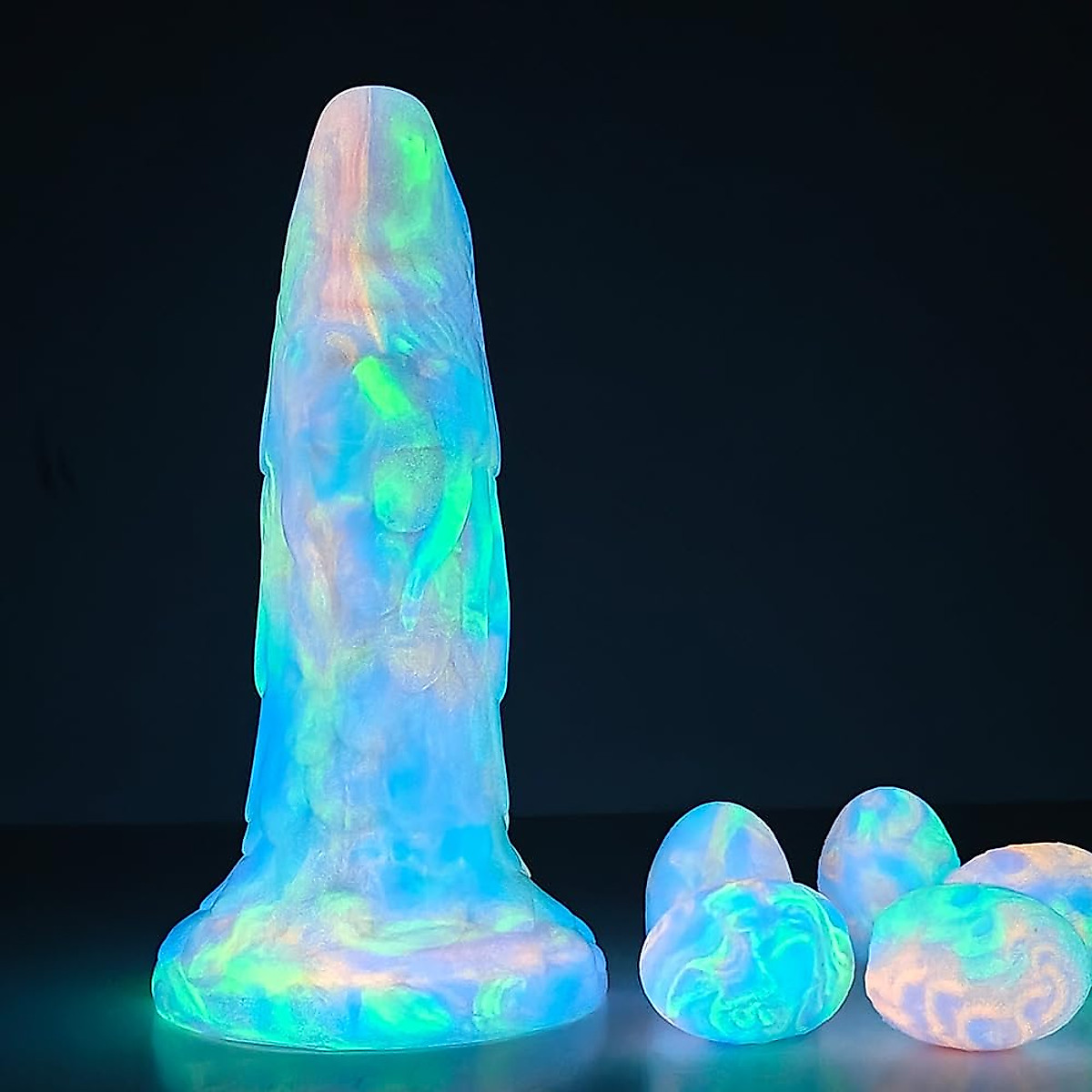 7.28'' Dragon Ovipositor Dildo with 5 Eggs, Adult Sex Toy for Women, Couples, Silicone Dildo with Hollow Tunnel with 5 Balls, Luminous Dildo Glow in The Dark - Small Luminous Egg