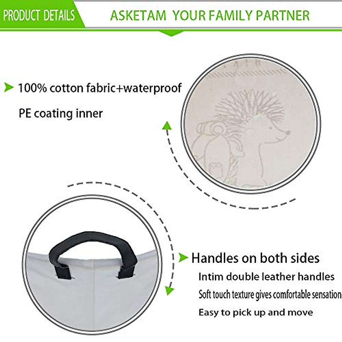 ASKETAM Fabric Laundry Basket Canvas Laundry Hamper for Dirty Clothes Toy Organizer Kid Nursery Room Decor Basket (hedgehog)