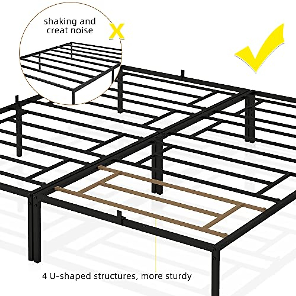 IDEALHOUSE King Metal Platform Bed Frame with Sturdy Steel Bed Slats Mattress Foundation No Box Spring Needed Large Storage Space Easy to Assemble Non-Shaking and Non-Noise Black