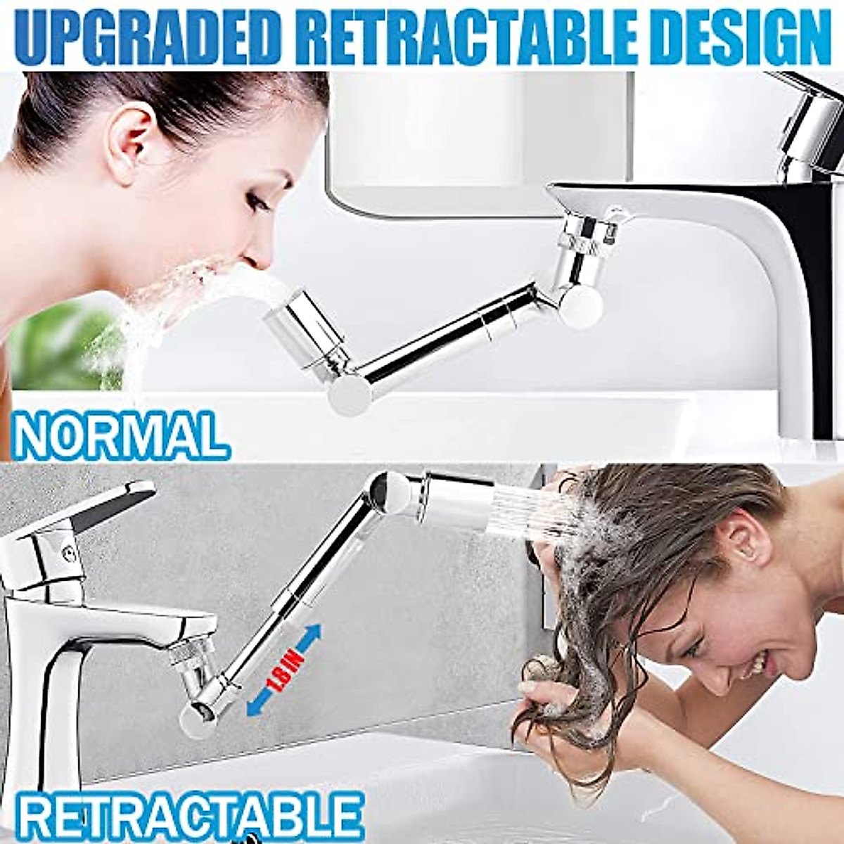 Faucet Extender, 1440 Rotating Faucet Extender for Bathroom Sink, Universal 1080 Degree Rotatable Faucet Aerator, Multifunctional Swivel Faucet Attachment With 2 Water Outlet Modes (Retractable)