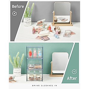 Syntus 3 Piece Set Stackable Makeup Organizers, 4.4'' Tall Acrylic Drawer Organizer, Clear Plastic Cosmetics Storage Drawers for Vanity, Undersink, Bathroom Organizer, Skincare, Kitchen Cabinets