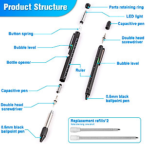 UYYE Stocking Stuffers for Men, Multi-Tool 2pc Pen Set,9 in 1 and 6 in 1 Multitool Pen, Cool Gadgets for Men, for Men Dad Him, Tech Gifts, Tactical Pen, Black