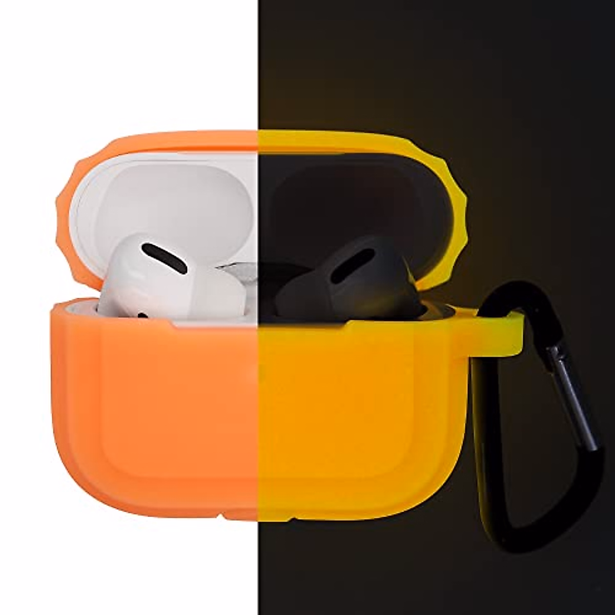 kwmobile - Case Compatible with Apple Airpods Pro - Case Glow in The Dark Cover Made of Silicone - Orange
