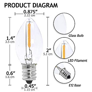 Mandala Crafts Warm White Clear C7 Led Bulbs 7-Watt Equivalent with 120V Candelabra E12 Small Base for Night Light Chandelier Candle Christmas Village Replacement