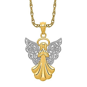 IceCarats 14K Yellow Gold Antique Filigree Guardian Angel Necklace Protect Us Cherub Pendant Religious Charm Only