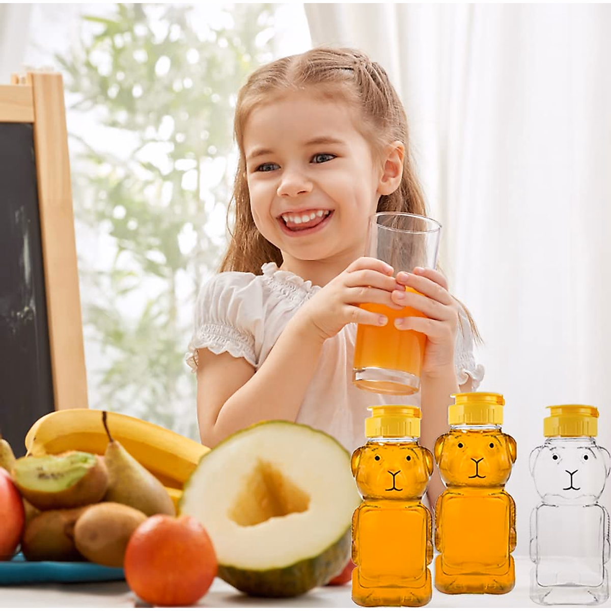 ALMOXVYE 20 Pack Plastic Honey Bottle, 6 Oz Bear Honey Jars Squeeze Honey Bottle with Flip-Top Caps for Storing and Dispensing Honey, Juice