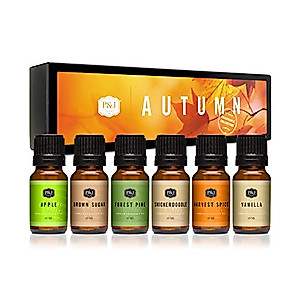 P&J Fragrance Oil Autumn Set | Brown Sugar, Apple, Harvest Spice, Vanilla, Forest Pine, and Snickerdoodle Candle Scents for Candle Making, Freshie Scents, Soap Making Supplies, Diffuser Oil Scents