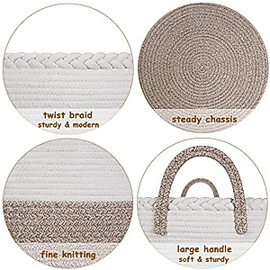 Extra Large 100% Cotton Rope Basket 21.7" x 21.7" x 13.8"-XXXL Woven Blanket Basket with Handles/Clothes Hamper Collapsible/Portable Nursery Storage Bin/Baby Toys Box/Laundry Baskets for Kids