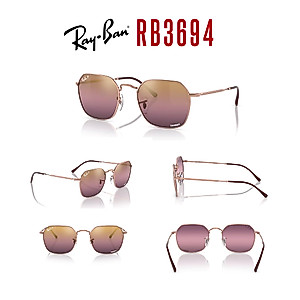 Ray-Ban RB3694 Jim 9202g9 53mm rose gold/red mirror polarized Chromance metal hexagon sunglasses for men for women + Bundle with designer iwear kit