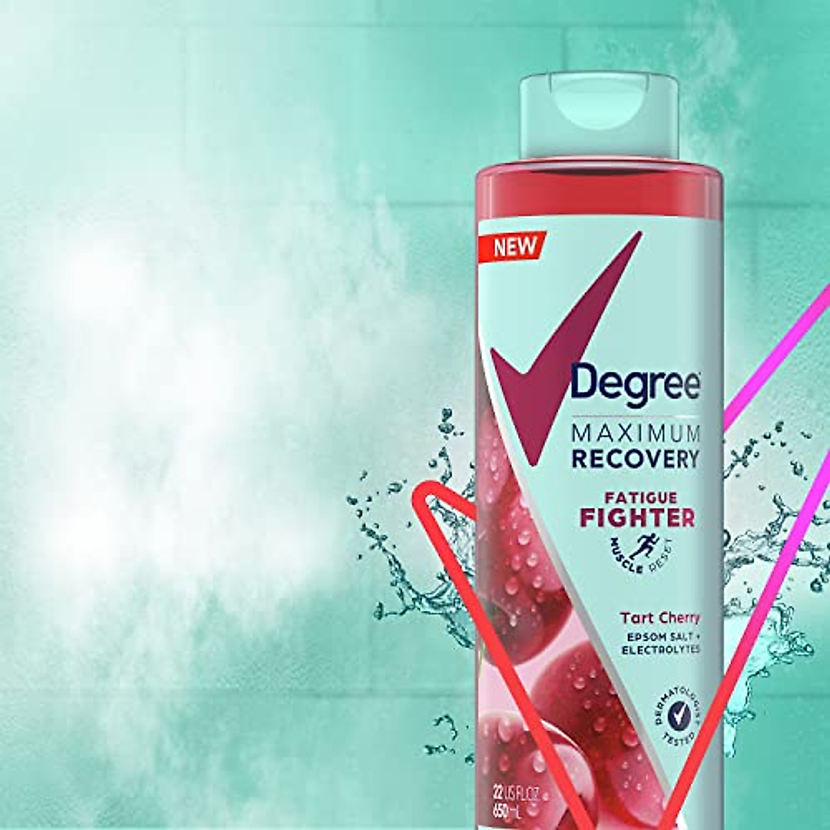 Degree Maximum Recovery Body Wash and Soak Post-Workout Recovery Skincare Routine Tart Cherry + Epsom Salt + Electrolytes Bath and Body Product 22 oz, Pack of 4