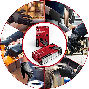 X3 Black Nitrile Disposable Industrial Gloves 3 Mil, Latex/Powder-Free, Food-Safe, Non-Sterile, Textured, X-Large, Box of 100