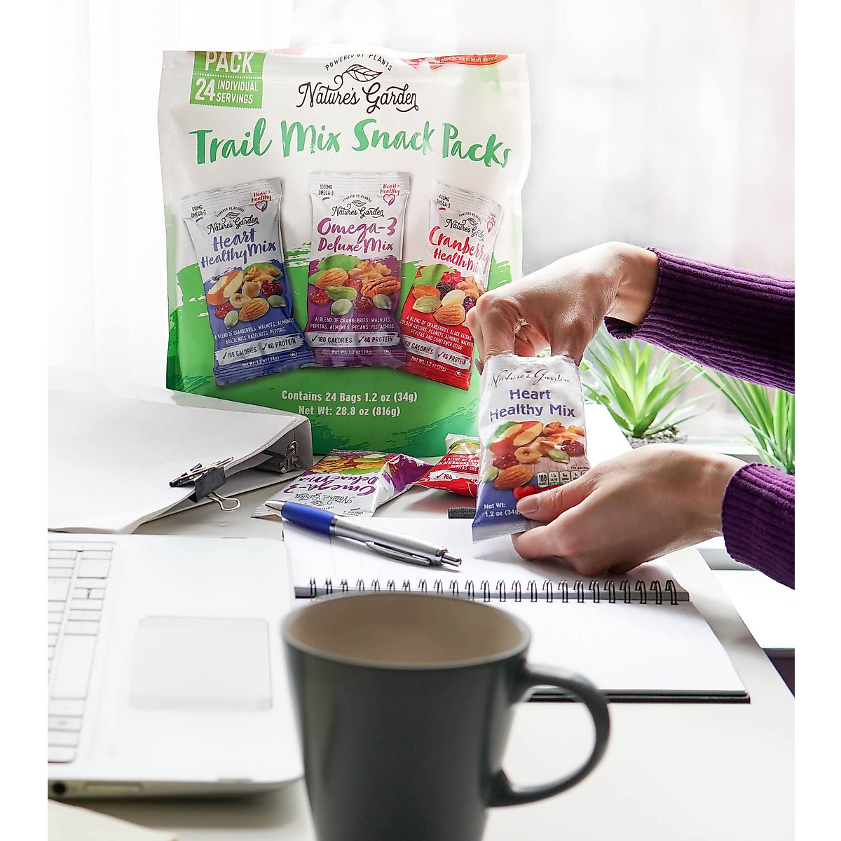 Nature's Garden Healthy Trail Mix Snack Packs – Mixed Nuts, Heart Healthy Nuts, Omega-3 Rich, Cranberries, Pumpkin Seeds, Perfect For The Entire Family – 28.8 Oz Bag (24 Individual Servings)