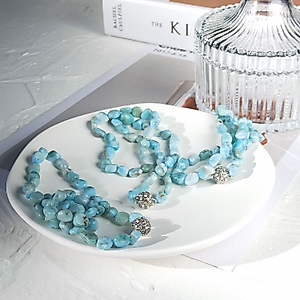 18" Natural Stone Larimar Beads Crystal Magnet Clasp Necklace