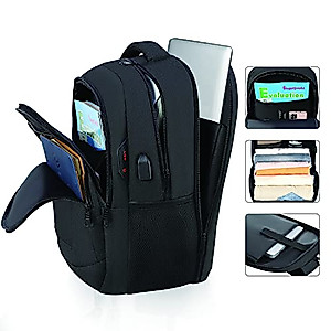 Extra Large Laptop Backpack, Anti Theft Travel Laptop Backpack, Durable 17.3 Inch Water Resistant TSA Business Computer Backpack with USB Charging Port, AREYTECO College School Students Backbag, Black